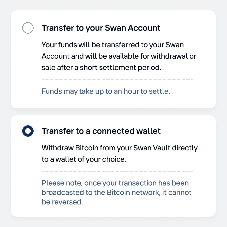 How do I withdraw funds from my Swan Vault? – Swan FAQ